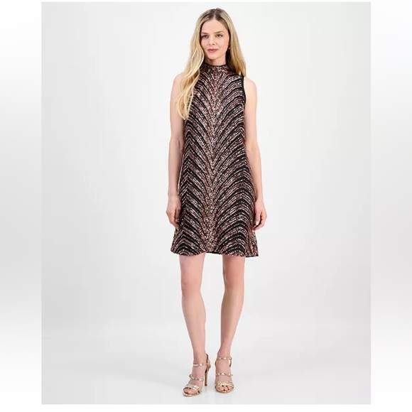 Robbie Bee | Dresses | Robbie Bee Black And Gold Sequin Midi Dress ...